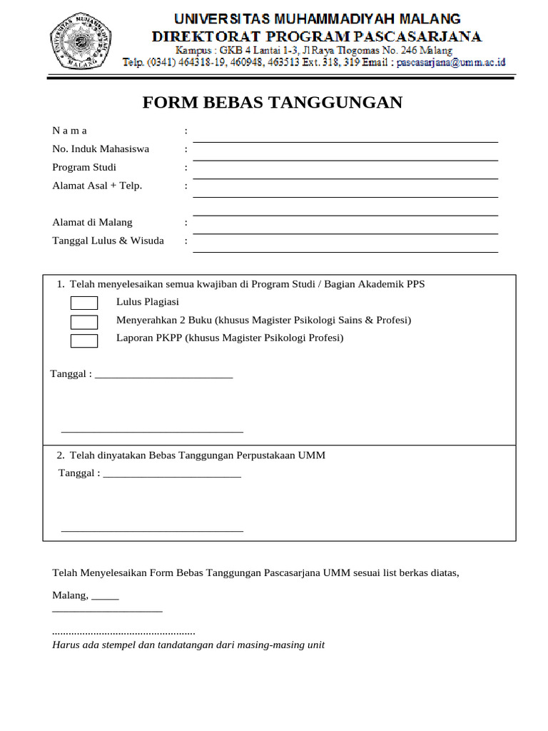 !! Form Bebas Tanggungan | PDF