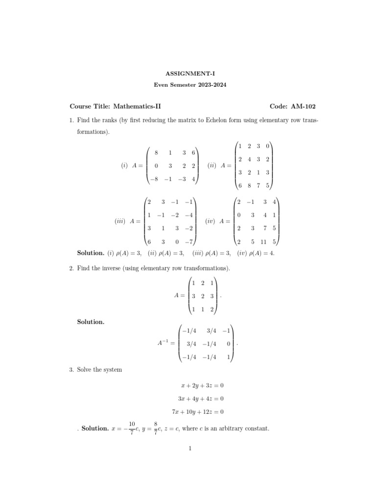 AM-102 Assignment-I | PDF | Eigenvalues And Eigenvectors | Mathematical Physics