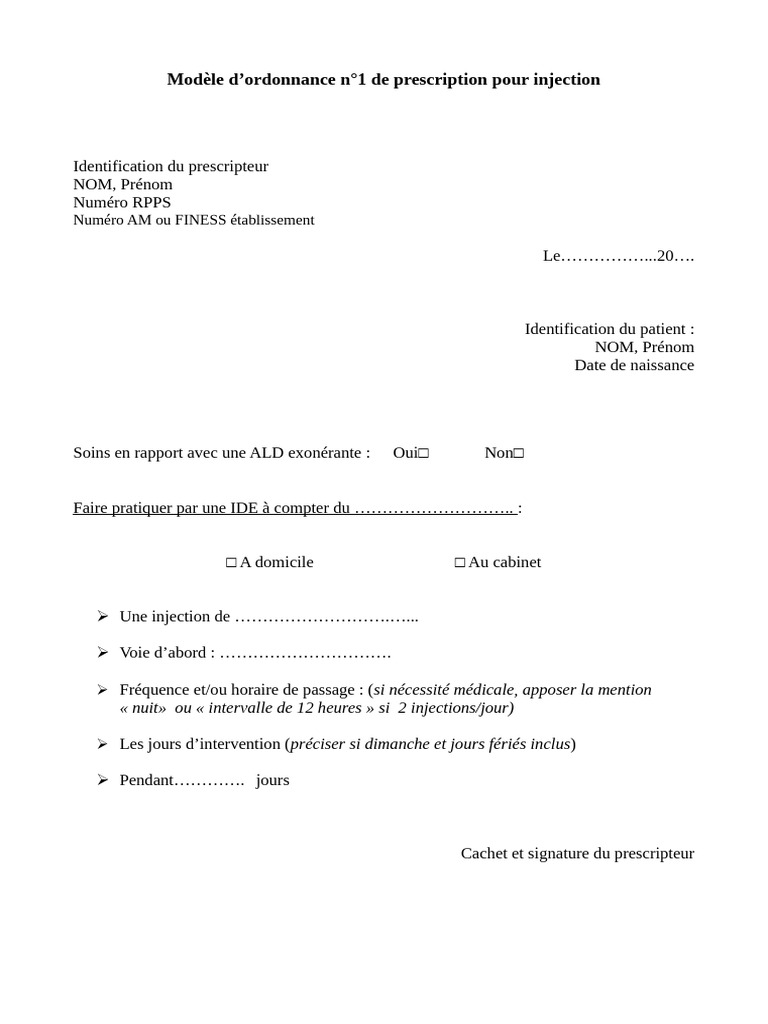 Modèle d'ordonnance pour injection | PDF