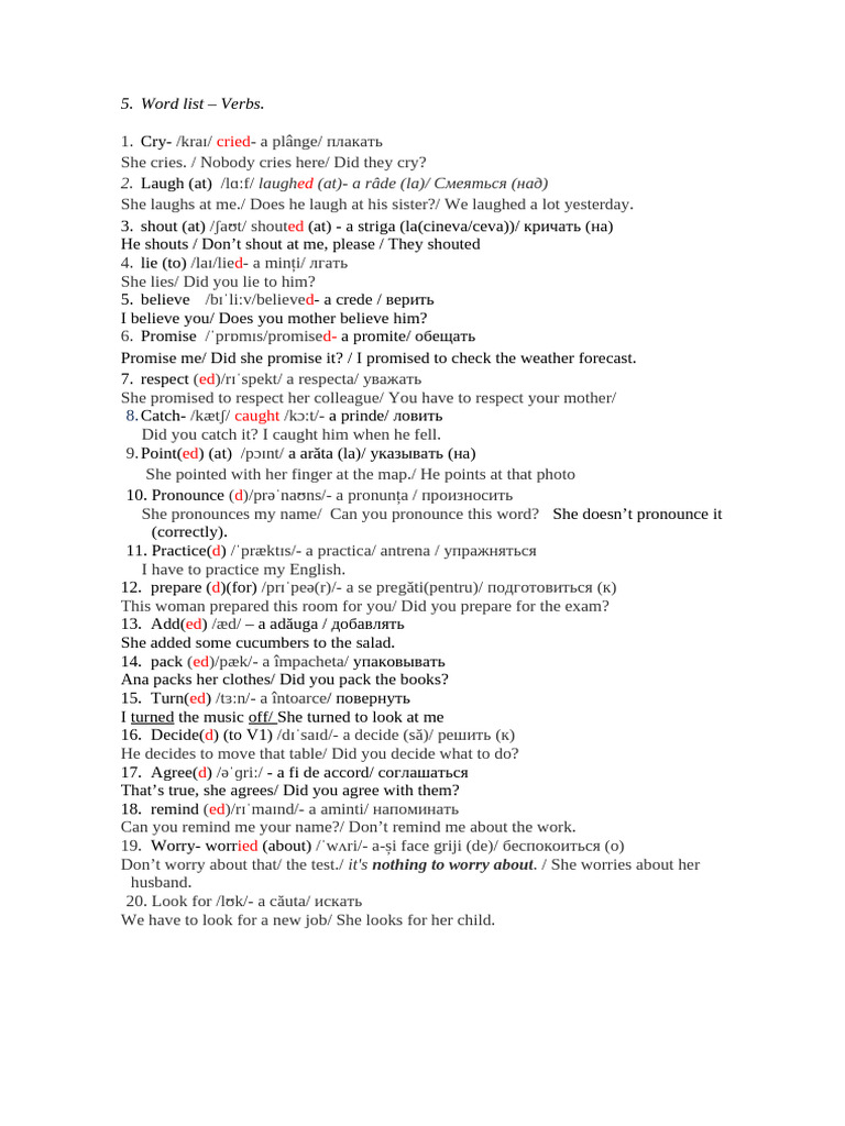 Word List - Verbs Cry-Look Fir | PDF