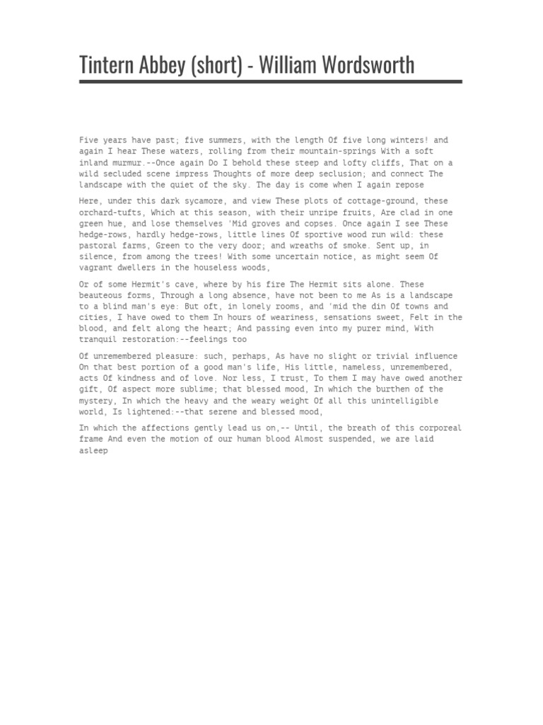 Tintern Abbey Short | PDF