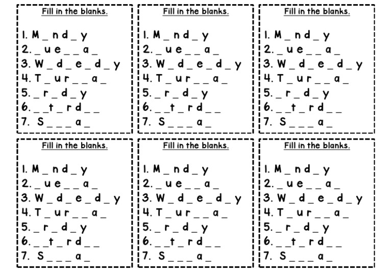 Day of the Week Dictation Task | PDF