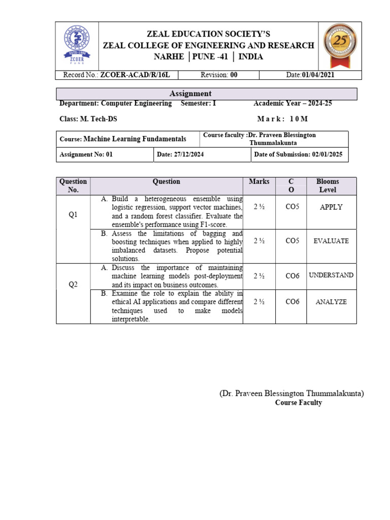 M.Tech ML Assignment | PDF