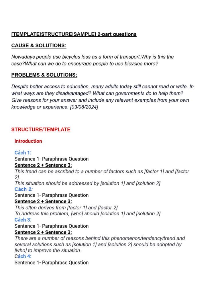 (TEMPLATE - STRUCTURE - SAMPLE) 2-Part Questions | PDF | Literacy ...