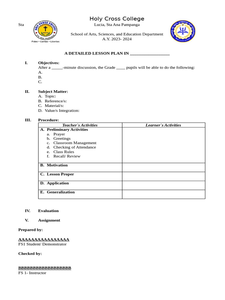 Detailed Lesson Plan Template 2023-2024 | PDF