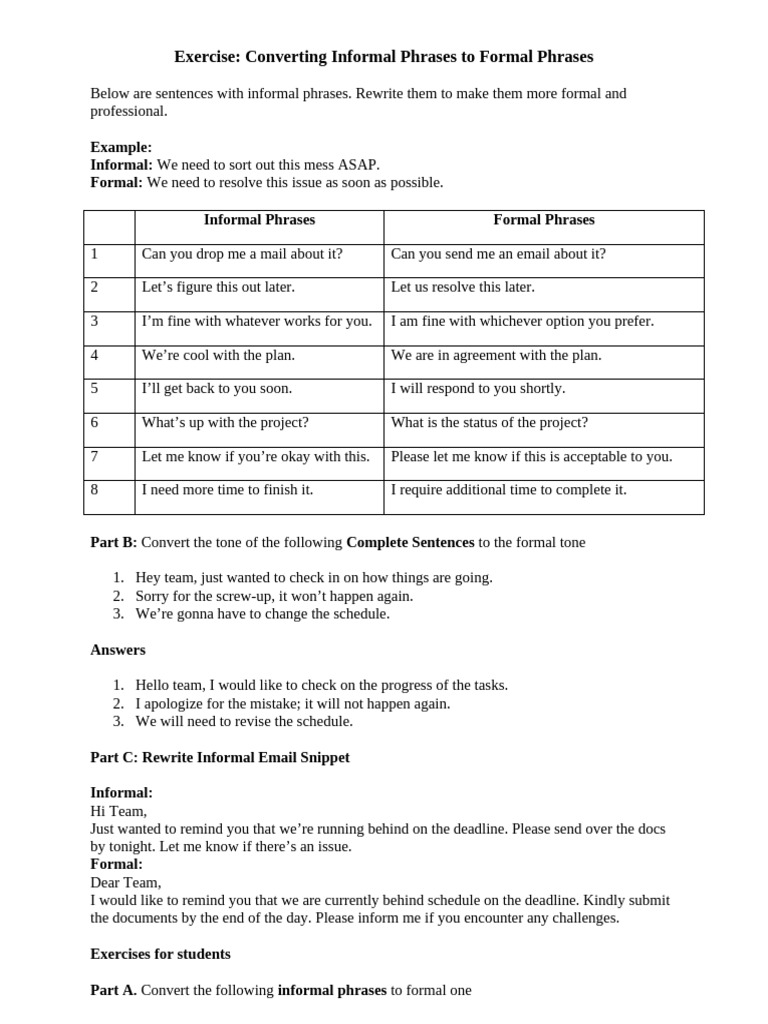 Conversion of Informal Phrases To Formal | PDF