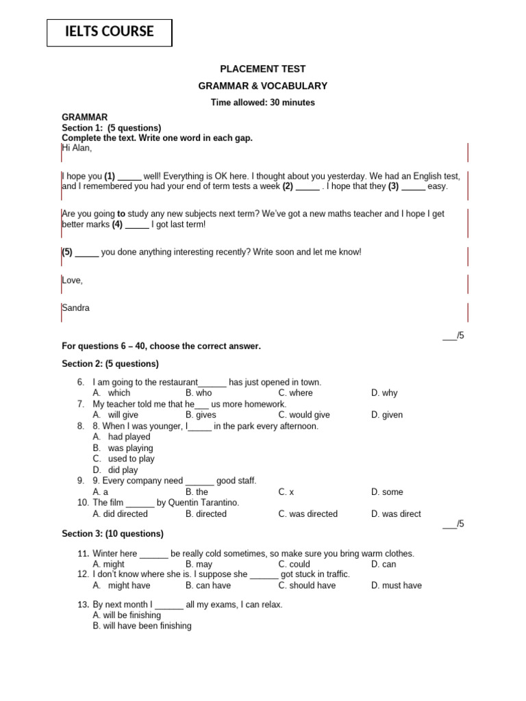 IELTS Grammar and Vocabulary Test | PDF