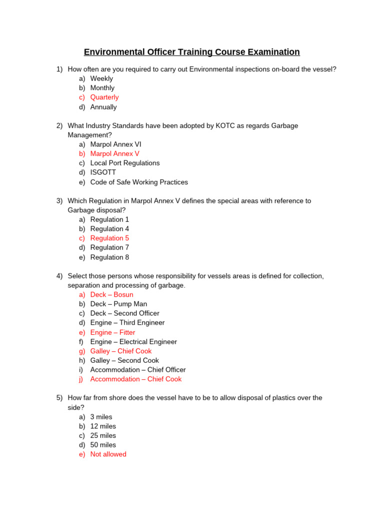 Environmental Officer Exam Practice Questions | PDF | Waste | Economy ...