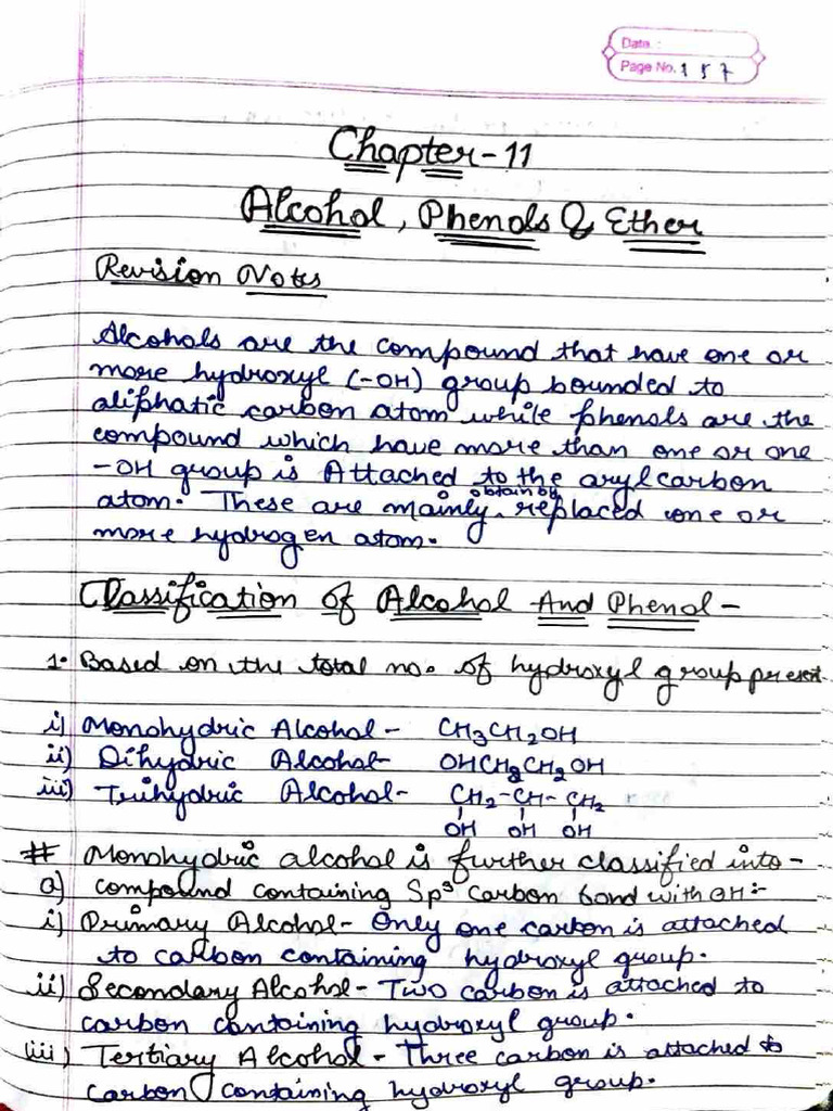 Class 12 Chemistry (Alcohol, Phenol and Ethers) | PDF