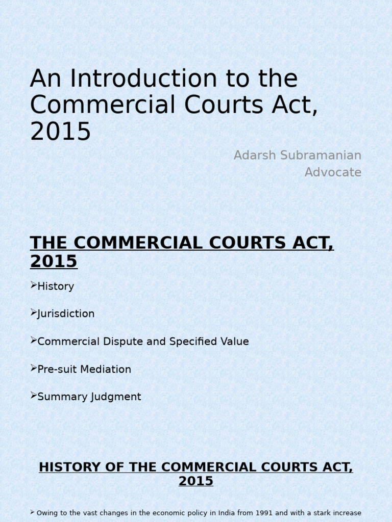 Commercial Courts - Adarsh | PDF | Summary Judgment | Lawsuit