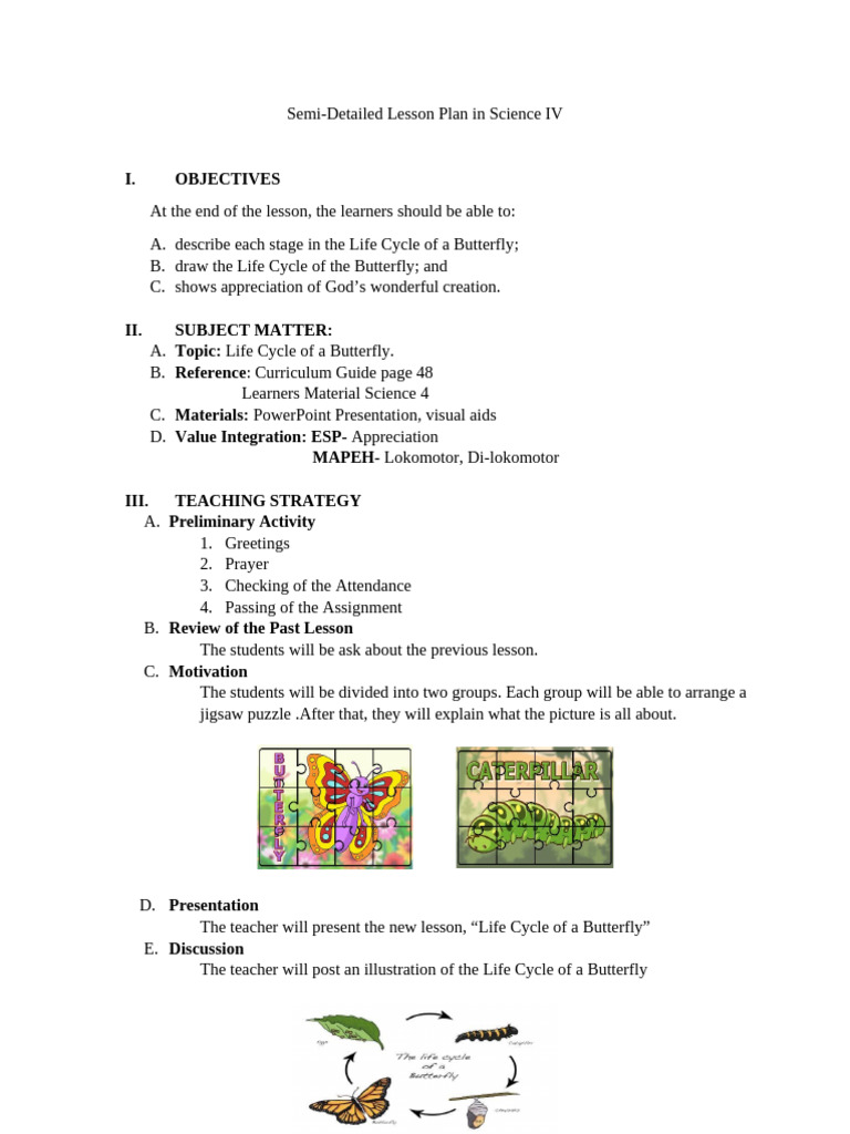 Butterfly Life Cycle Lesson Plan | PDF | Education Theory | Human ...
