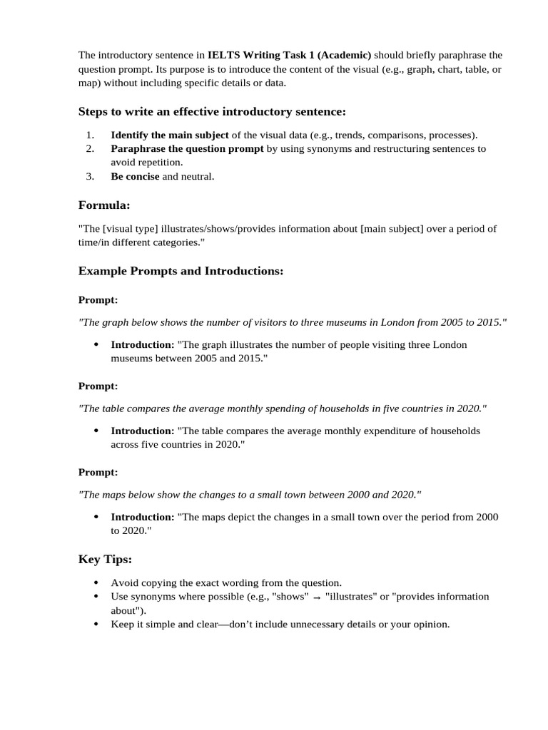 How to Write an Introductory Sentence in IELTS Writing Task 1 | PDF