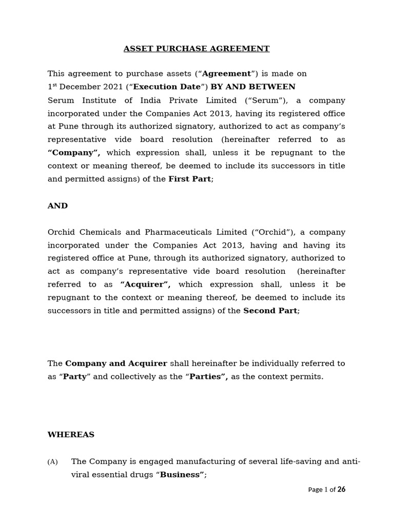 Asset Transfer Agreement Overview | PDF | Business | Private Law