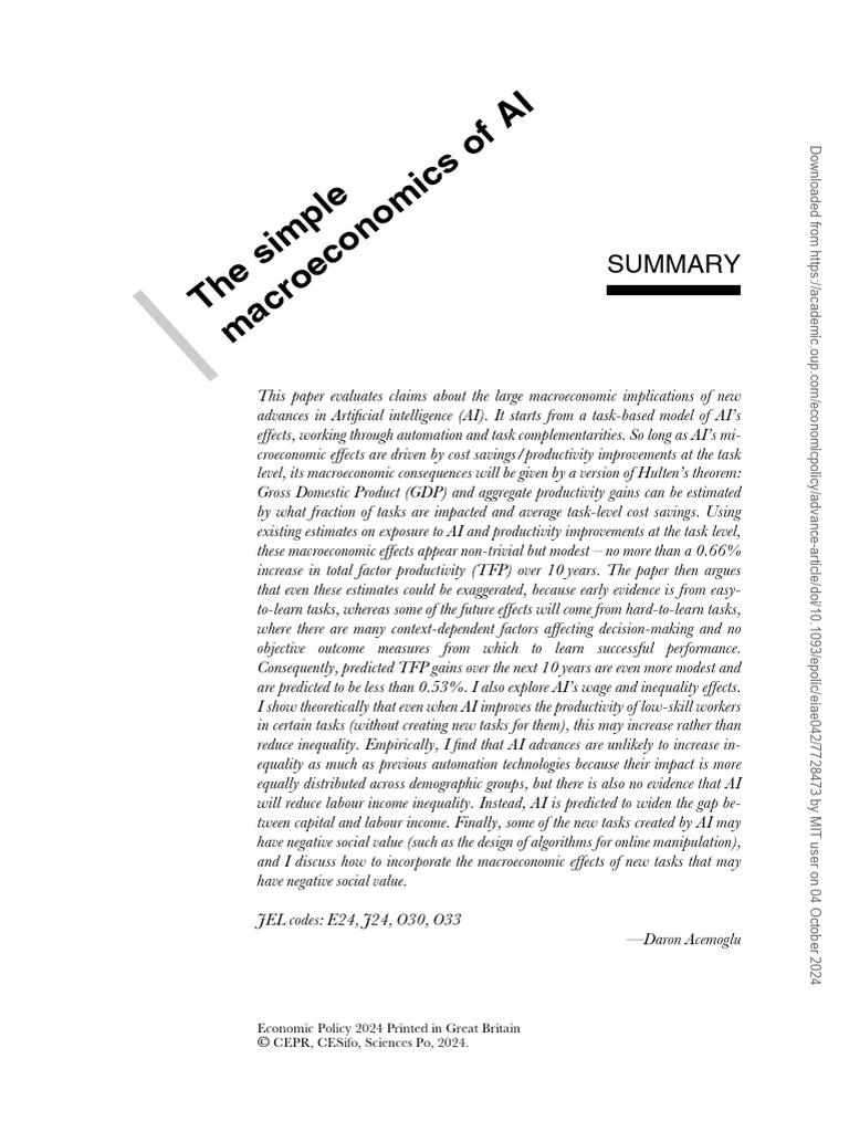 The Simple Macroeconomics of AI | PDF | Artificial Intelligence | Intelligence (AI) & Semantics