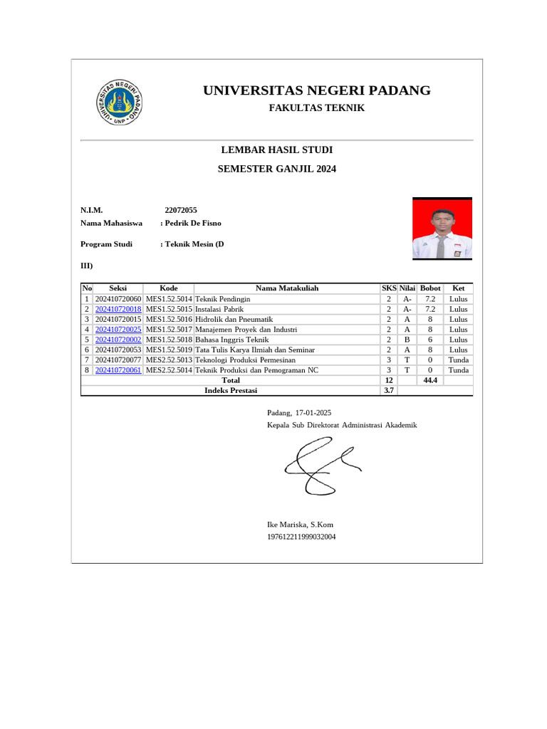 Cetak Laporan Hasil Studi | PDF