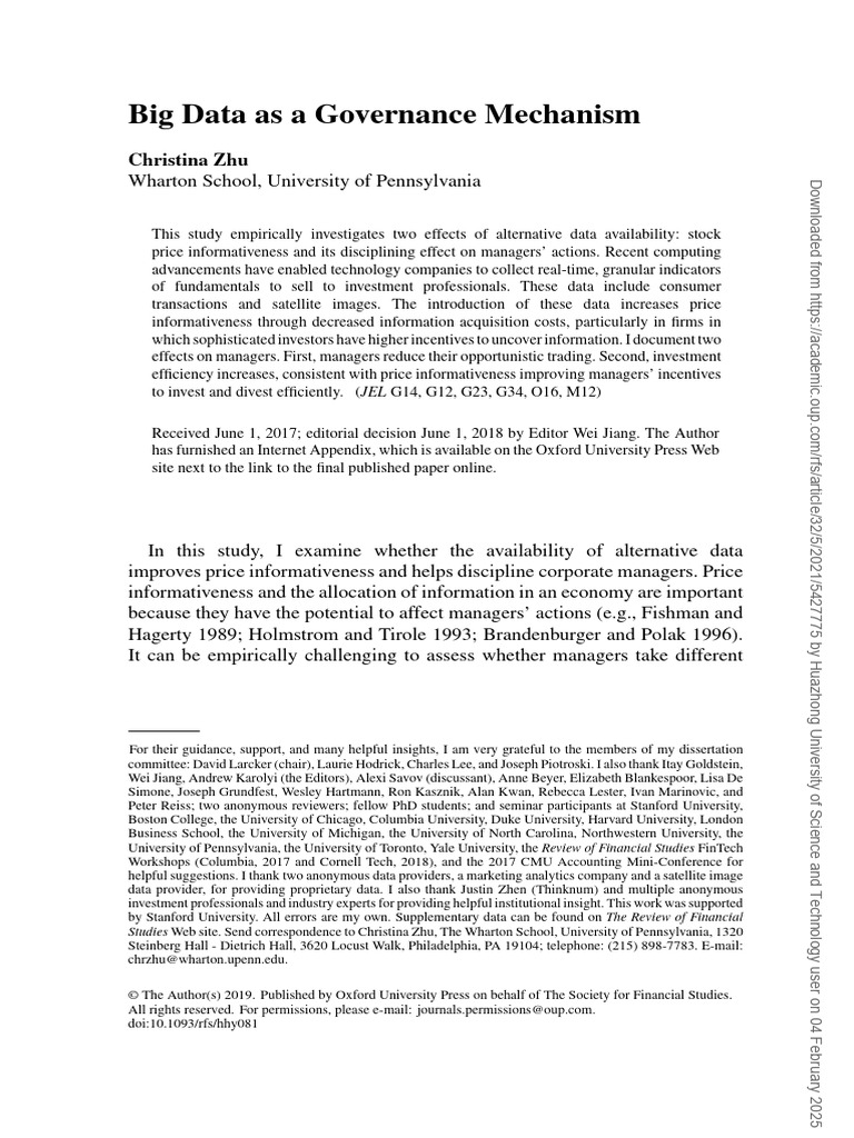 Big Data as a Governance Mechanism | PDF | Investing | Information