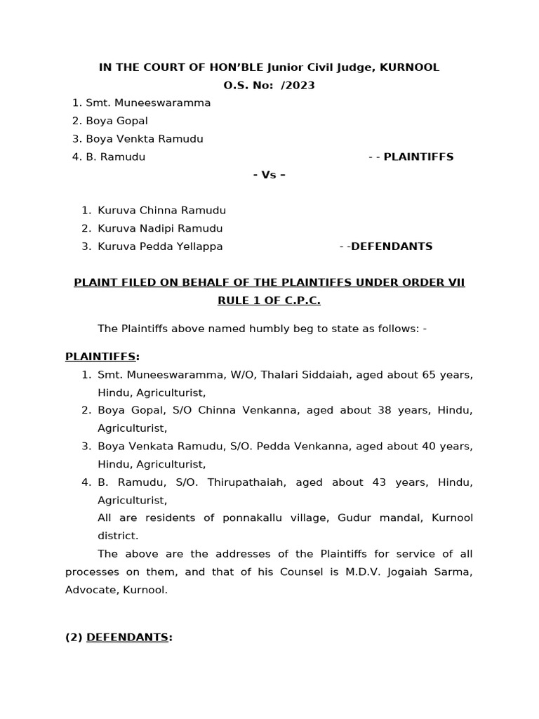 Suit For Declaration & Injunction | PDF | Lawsuit | Trespass