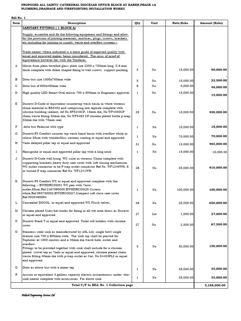 Phase1-Plumbing,Drainage and Firefighting Priced- Revised BQ-FINAL | PDF | Pipe (Fluid ...