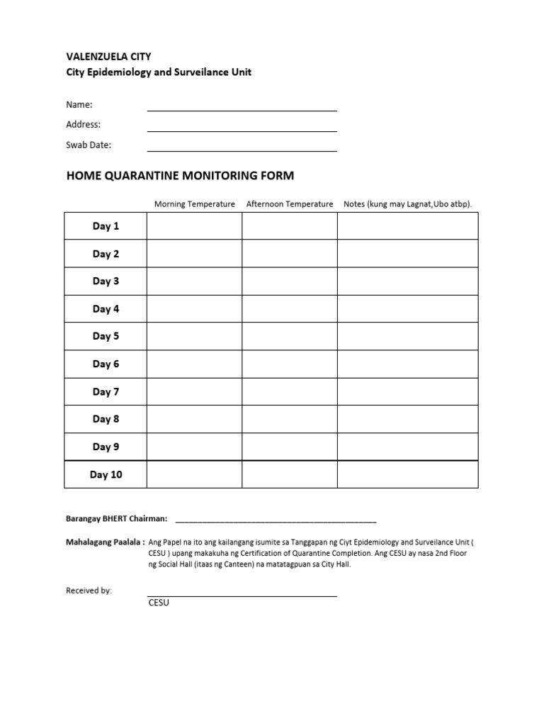 Quarantine Monitoring Form - Copy | PDF