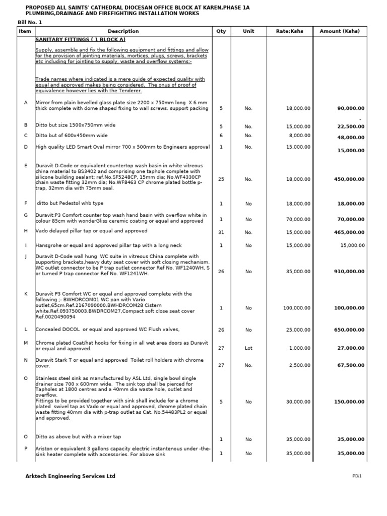 Phase1-Plumbing, Drainage and Firefighting Priced - Revised BQ-FINAL | PDF | Pipe (Fluid ...