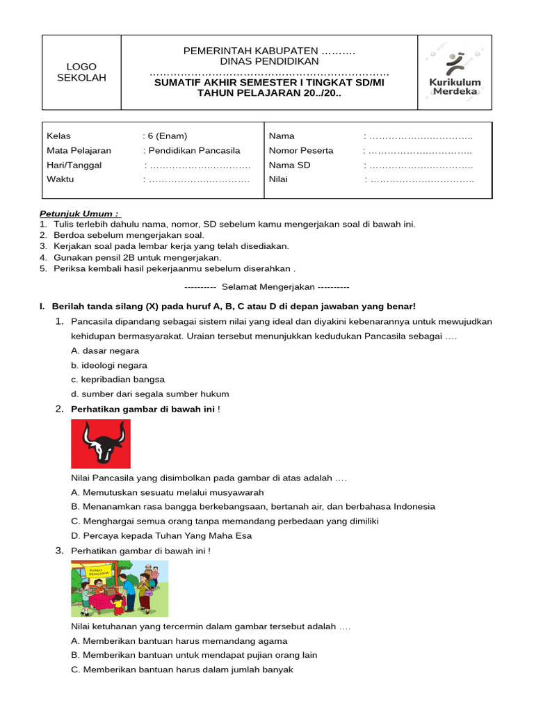 SAS Pendidikan Pancasila Kelas 6 SEM 1 | PDF