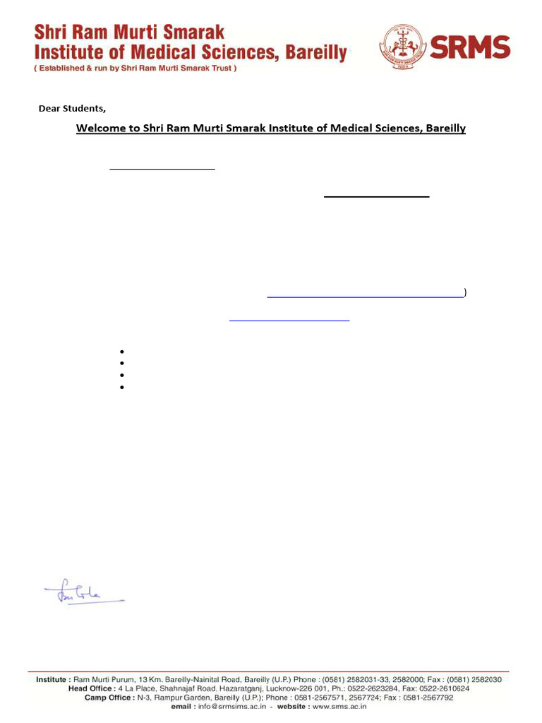 Srms Ims Course Start of Mbbs 2024 | PDF