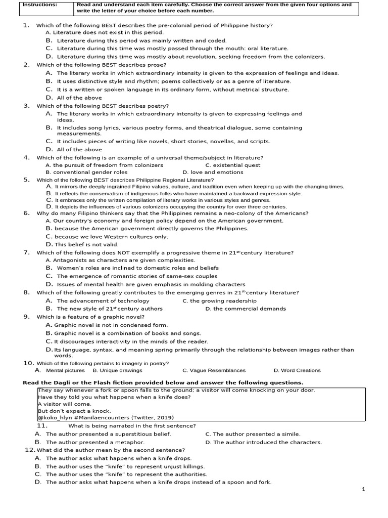 Summative Review 21ST 2024 | PDF | Poetry | Philippines