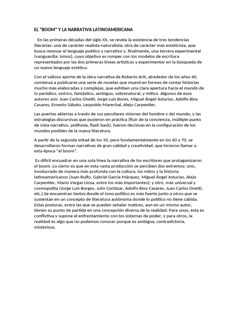 Aporte del Boom en la Narrativa Latinoamericana | PDF