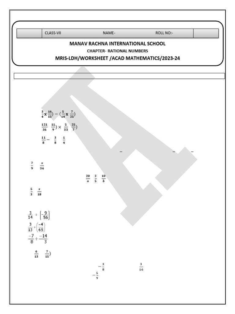 Manav Rachna International School Mris-Ldh/Worksheet /acad Mathematics ...