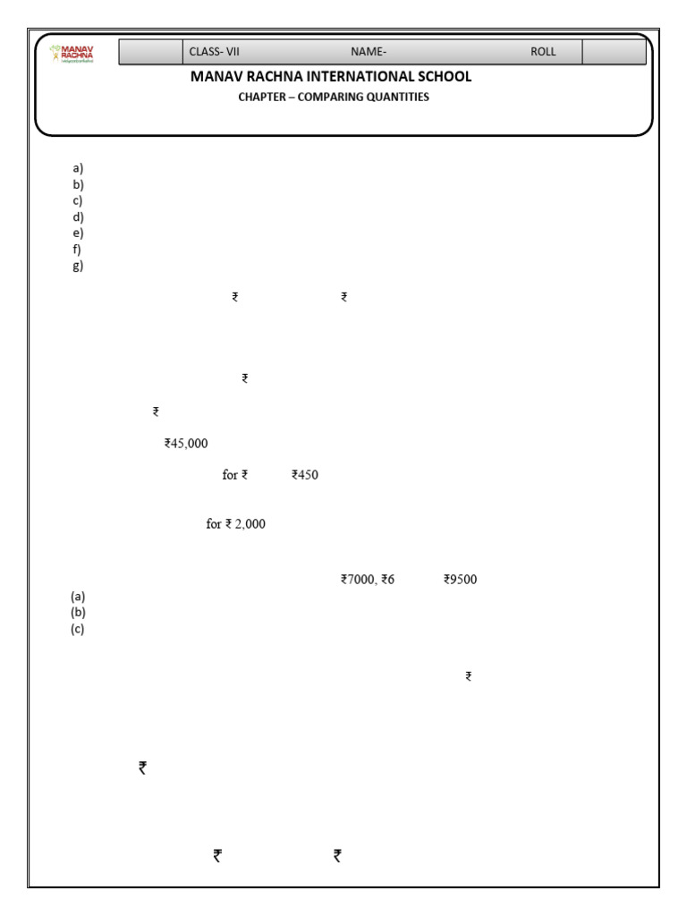 Arithmetic Practice for Class VII | PDF | Interest | Economies