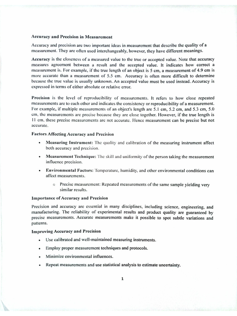 CHM 141 Accuracy and Precision in Measurements PDF | PDF