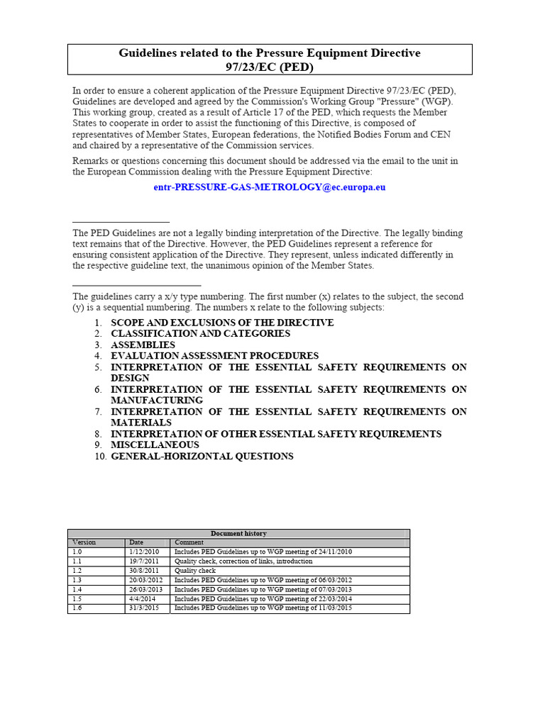 PED Guidelines EN v1.6 | PDF | Pipe (Fluid Conveyance) | Engines