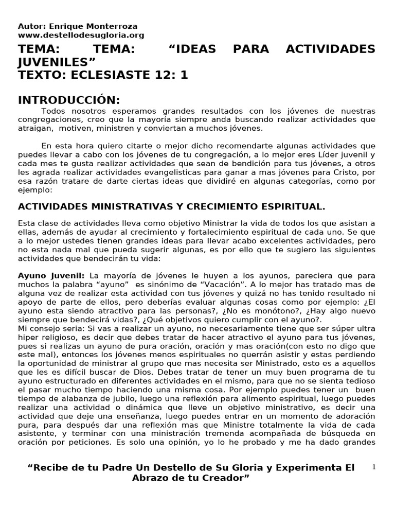 Tema Ideas para Actividades Juveniles | PDF | Oración | Evangélico