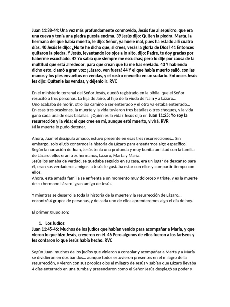 La Resurreccion de Lazaro | PDF | Jesús | Lázaro De Betania