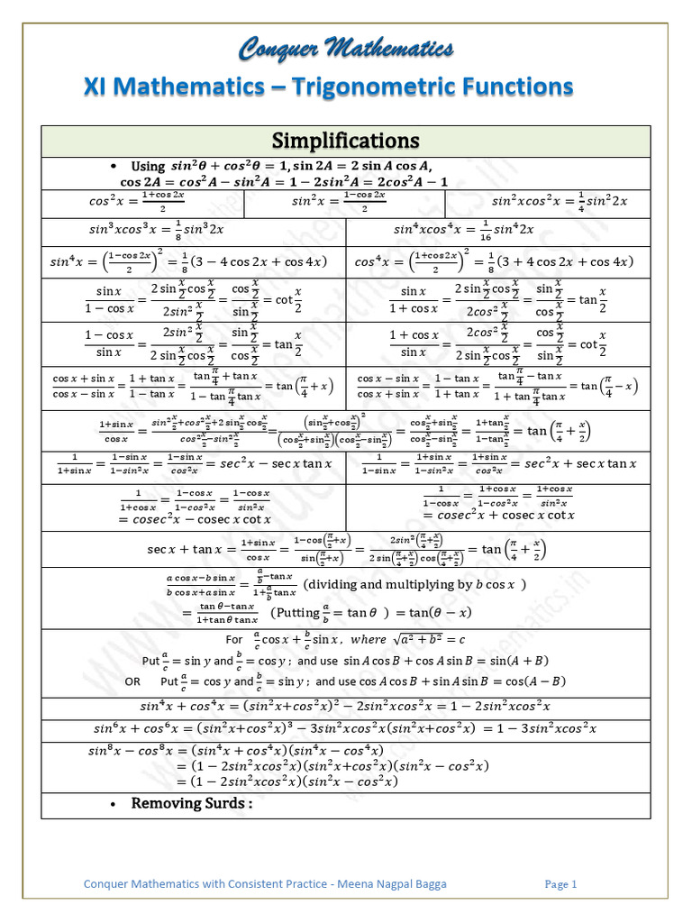 Xi And Xii Simplification Trigonometric Functions Pdf Functions And Mappings Mathematical