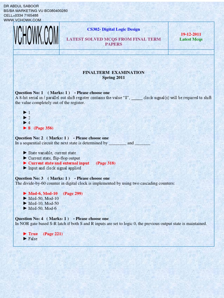Cs302-Finalterm Solved Mcqs With Refrences by DR Abdul Saboor | PDF | Random Access Memory ...