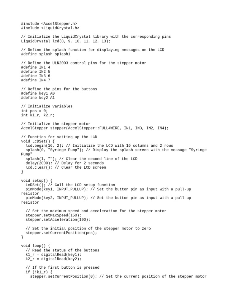 Arduino Syringe Pump Control Code | PDF