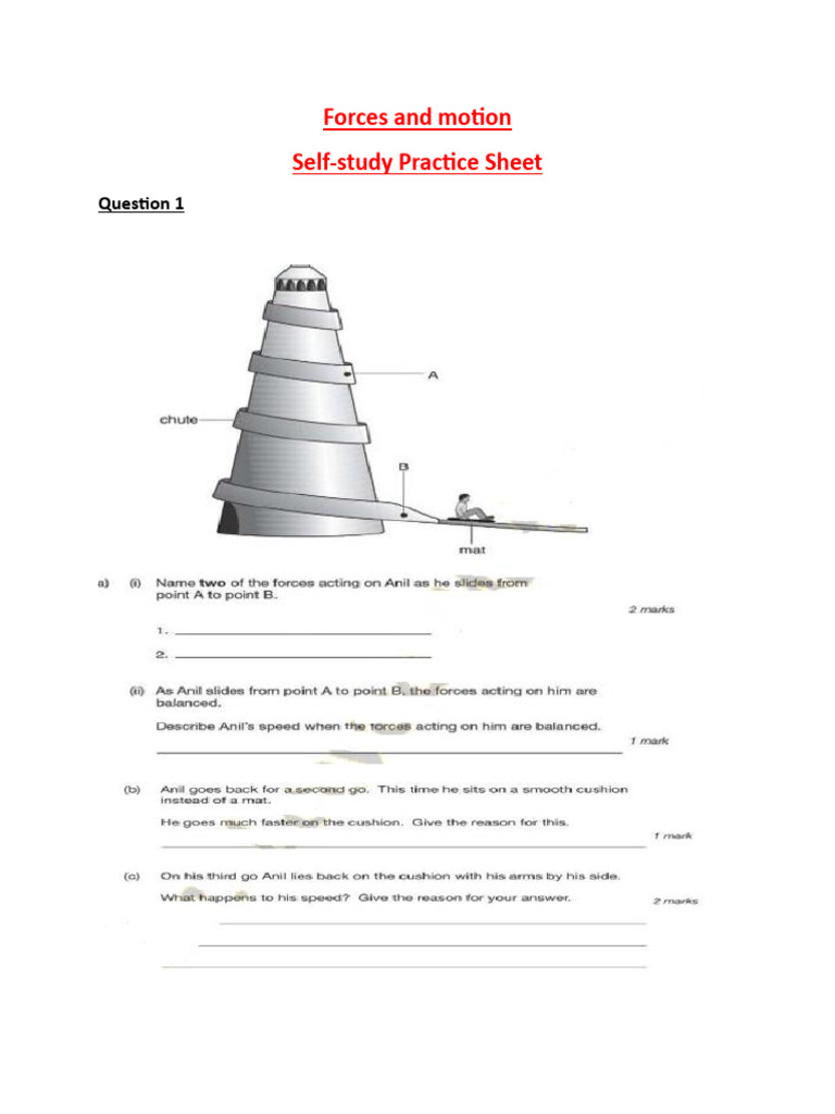 Practice Sheet Forces&motions | PDF