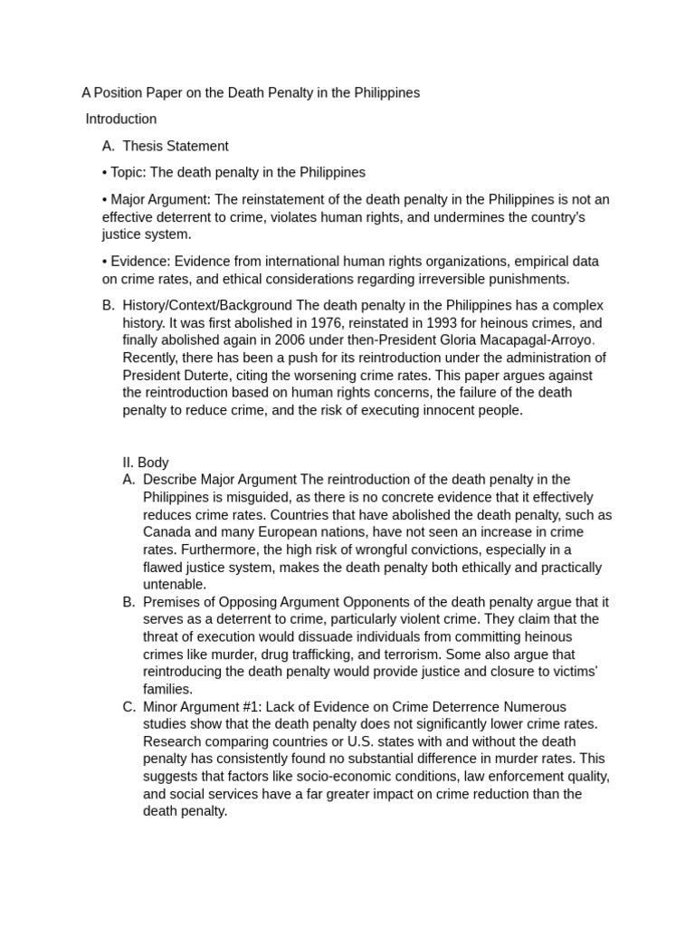 A Position Paper On The Death Penalty in The Philippines | PDF ...