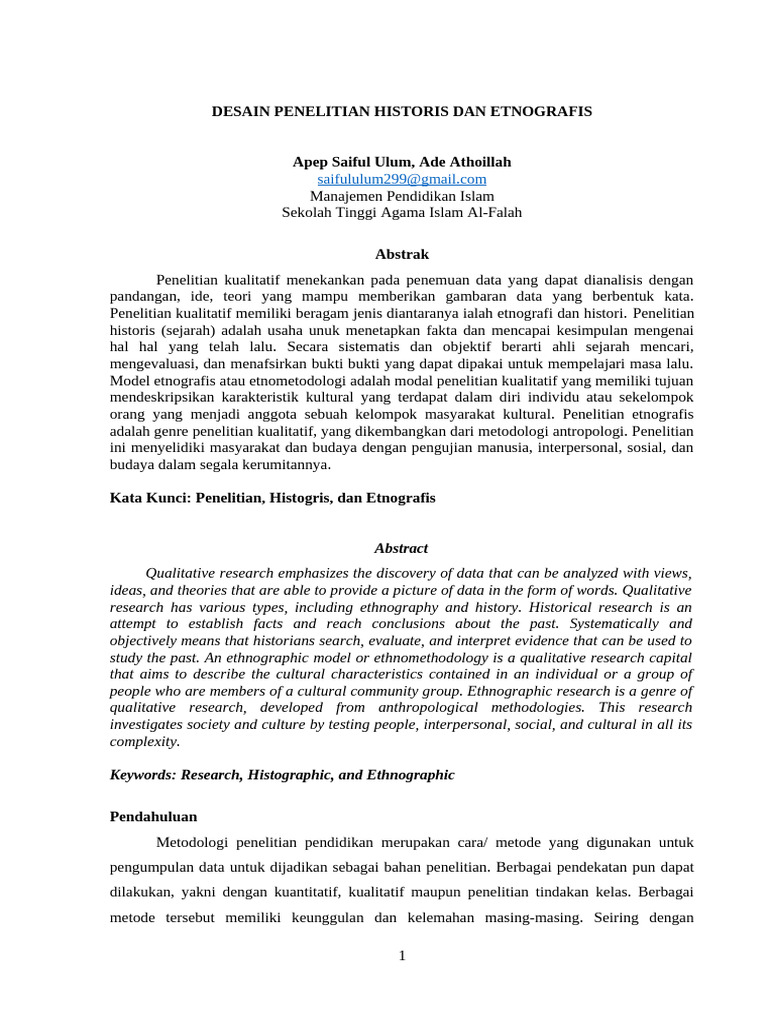 Jurnal Historis Dan Etnografis | PDF