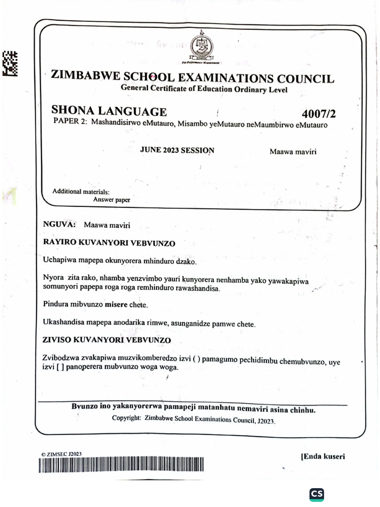 Shona Language O Level P2-CMOJX | PDF