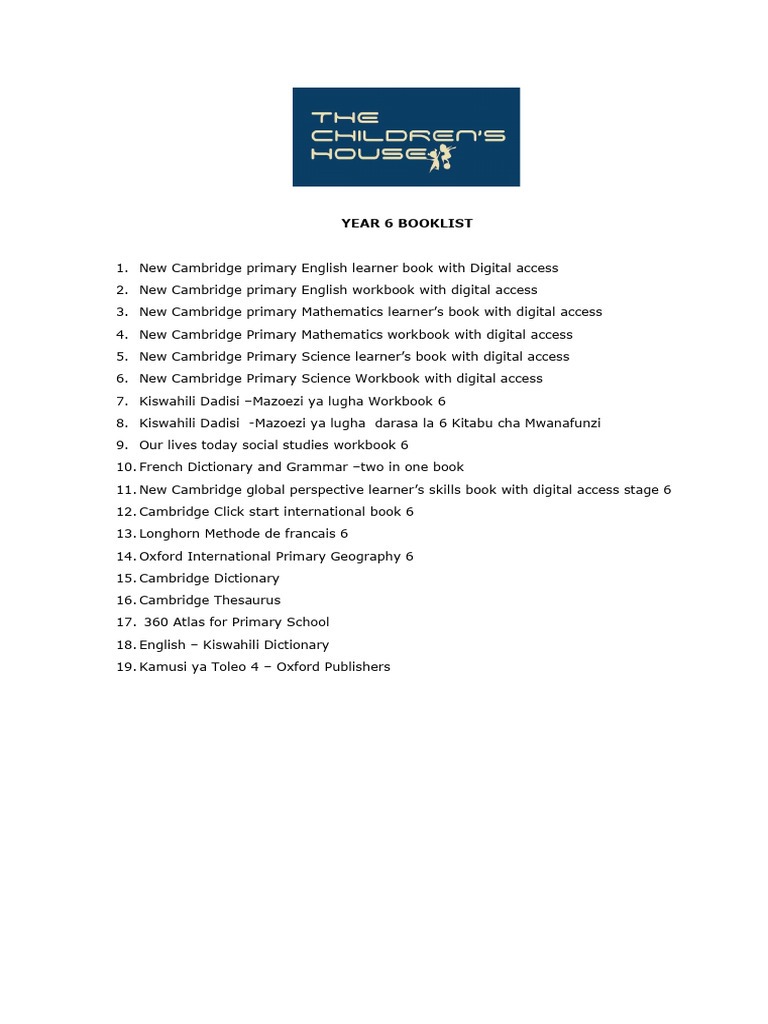 Year 6 Booklist | PDF