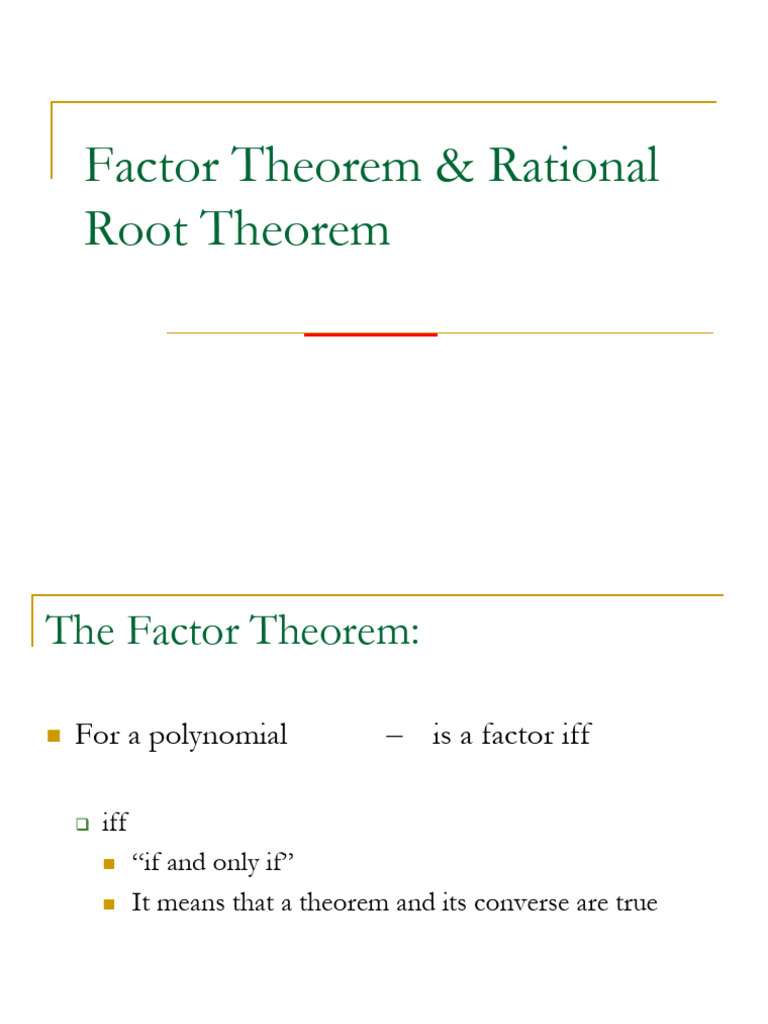 Rational Root Theorem Pdf Factorization Zero Of A Function