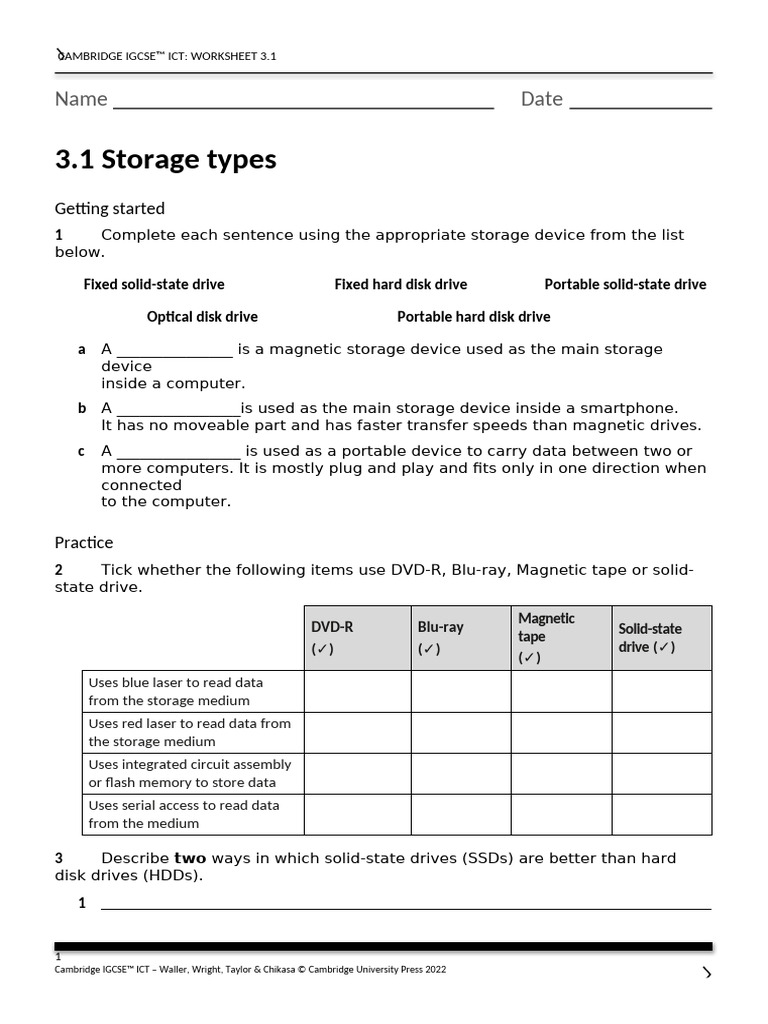 Tawfeq Fahed - Worksheet - Unit3 - IGCSE - ICT | PDF | Computer Data Storage | Solid State Drive