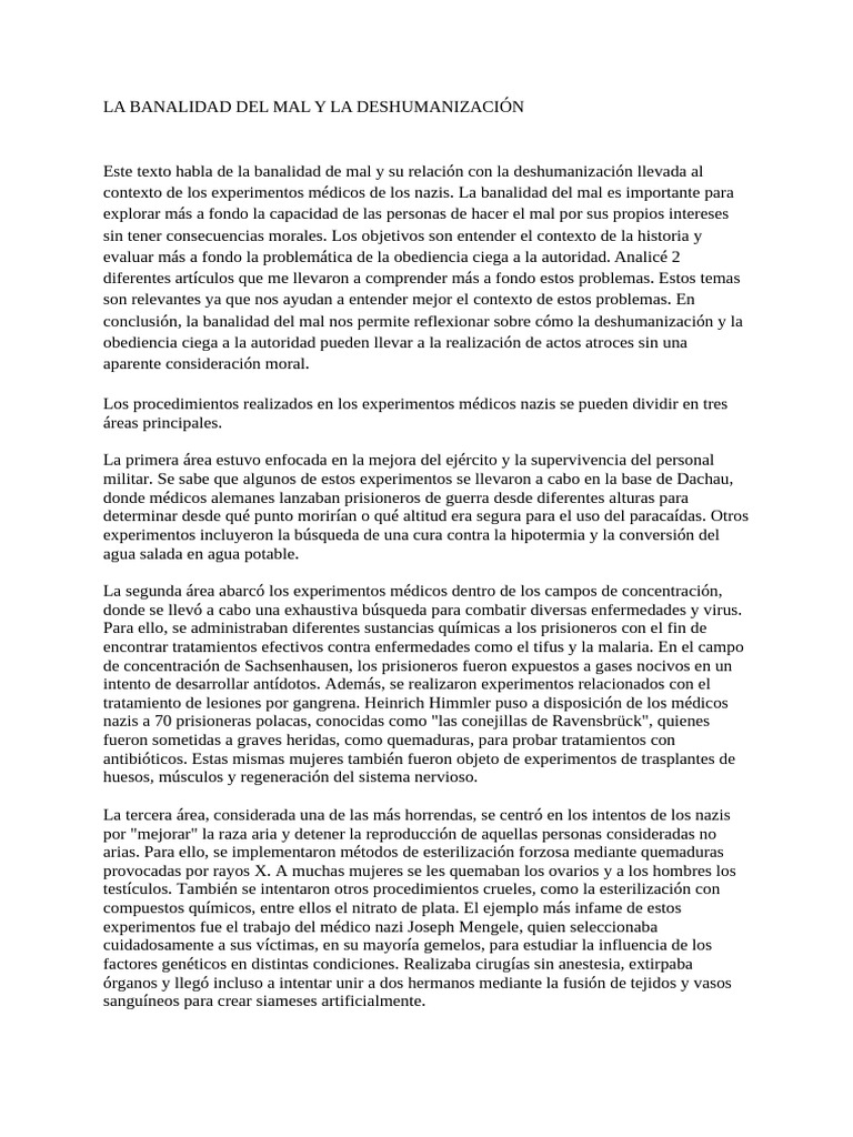 Copia de La Banalidad Del Mal y La Deshumanización Juliana Medina | PDF