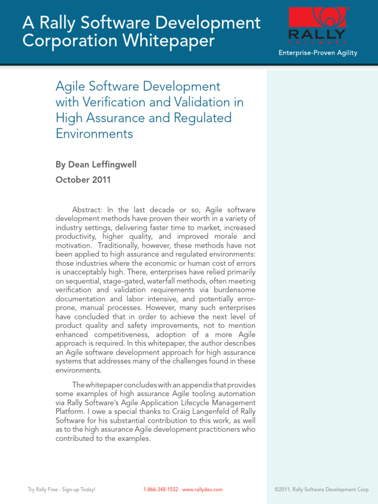 Rally Agile High Assurance Reg Environments | PDF | Verification And Validation | Agile Software ...