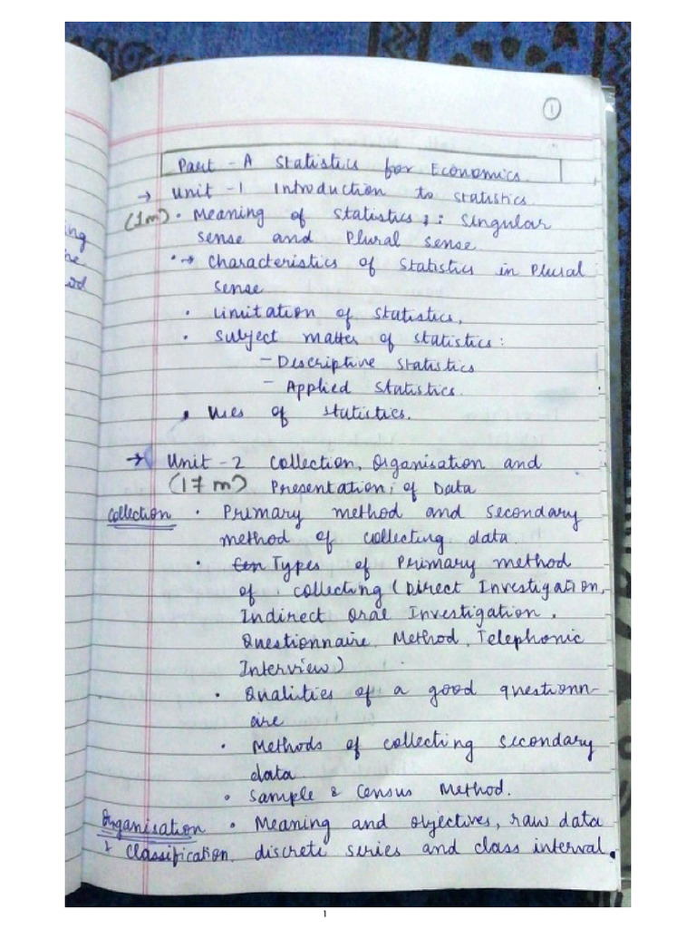 Economics - Class 11 - Quick Revision Hand-Written Notes (With ...