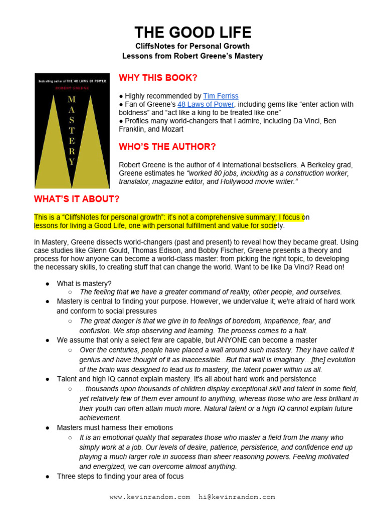 The Good Life Lessons From Robert Greenes Mastery | PDF | Mind
