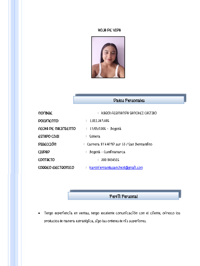 Hoja de Vida Karol | PDF