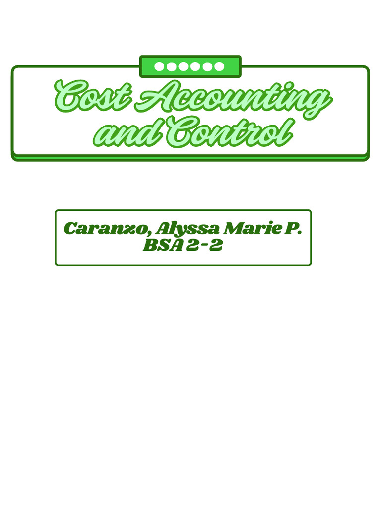Cost Accounting and Control | PDF